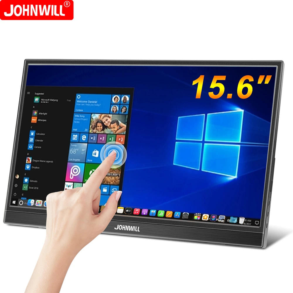 Monitor de tela sensível ao toque LCD portátil, 15,6 polegadas, 1080P ...
