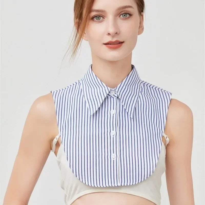 Blue Striped Shirt Fake Collar for Womens Fake Sleeved Cuff Half Shirt ...