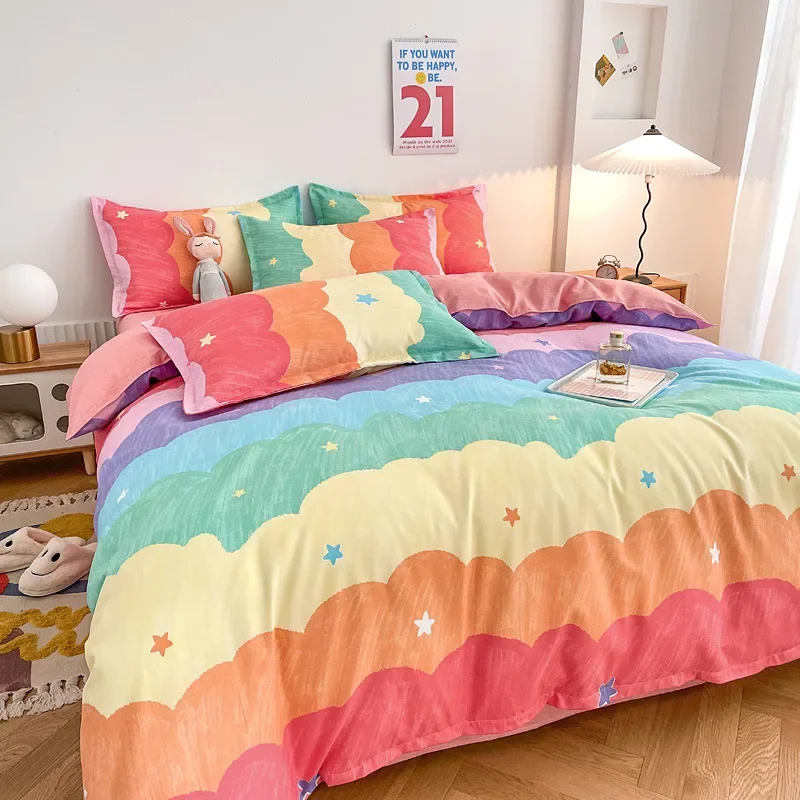 Simple-Matte-Fitted-Sheet-Set-of-Four-Pieces-Small-and-Fresh-Dormitory ...