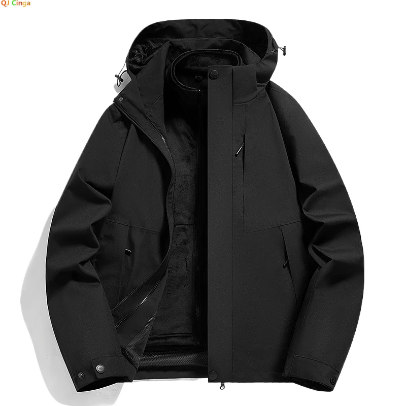Chaqueta-negra-con-capucha-impermeable-de-dos-piezas-para-hombre ...