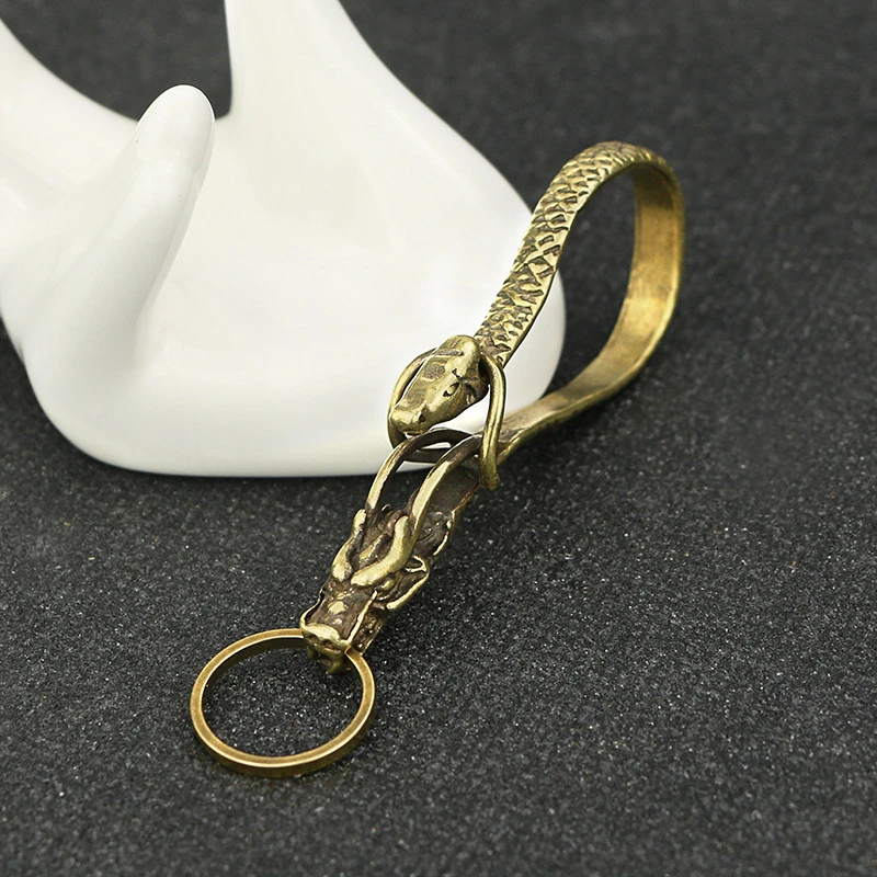 Pure Brass Dragon Horse Head Keyrings Zodiac Dragon Keychain Men Waist ...