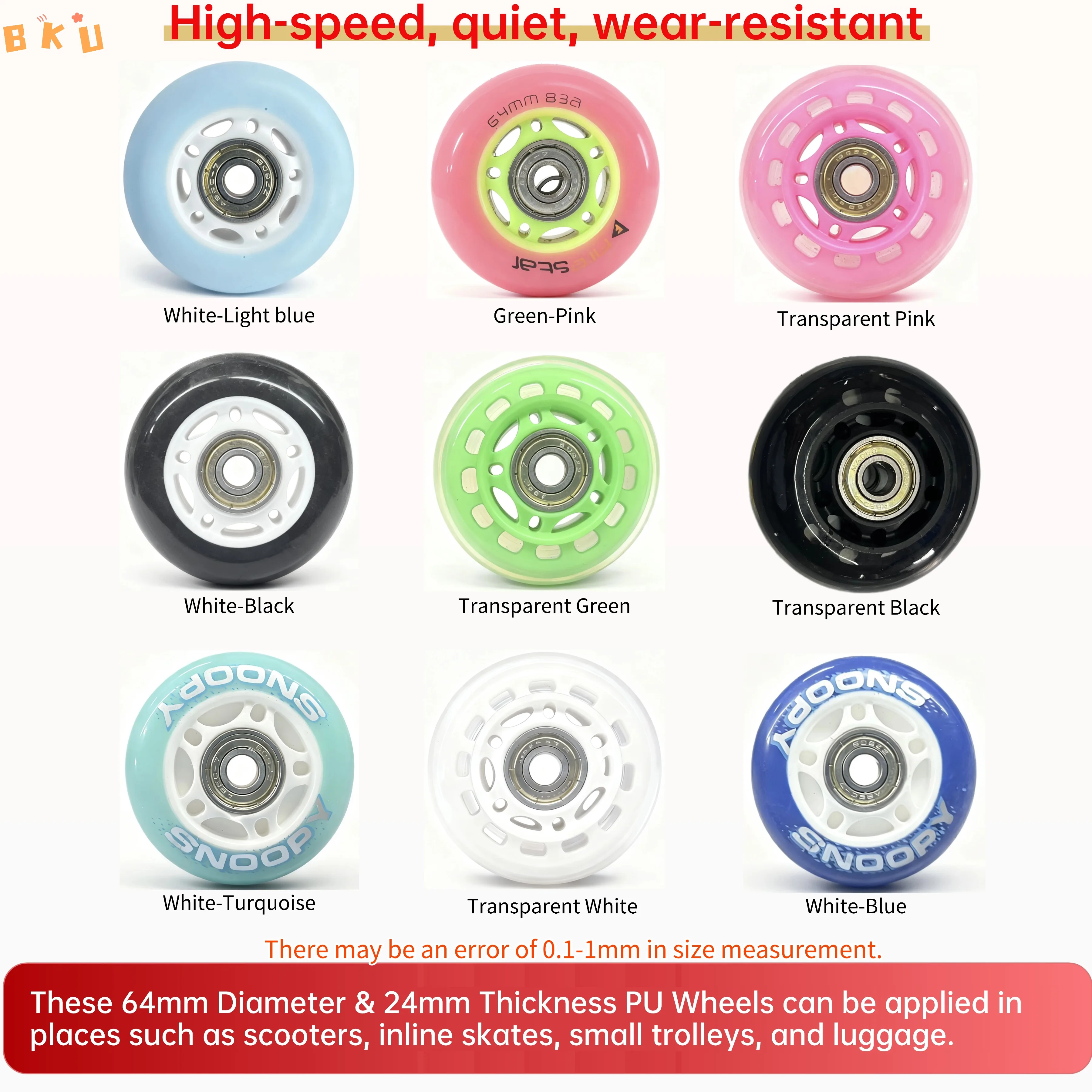 2-Pack PU Multi-Function Wheels, 64mm High-Speed Quiet Wear-Resistant ...