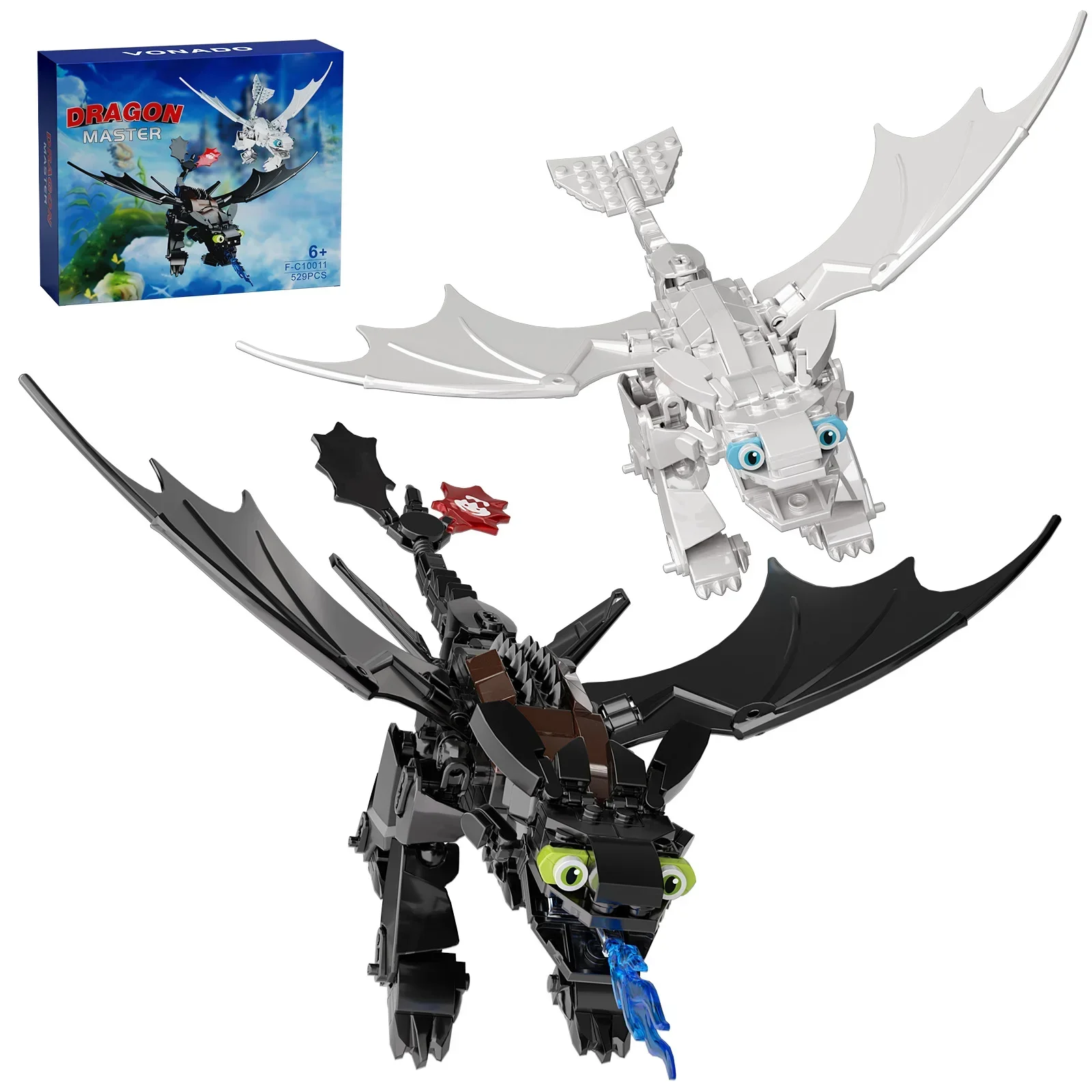 MOC-Hows-Train-Your-Dragons-Figures-Model-2in1-Black-Dragon-Toothless-Doll-White-Dragon-Building ...