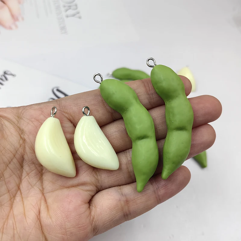 10pcs-Kawaii-Green-Soybean-Garlic-Charms-Resin-Vegetable-Pendant ...