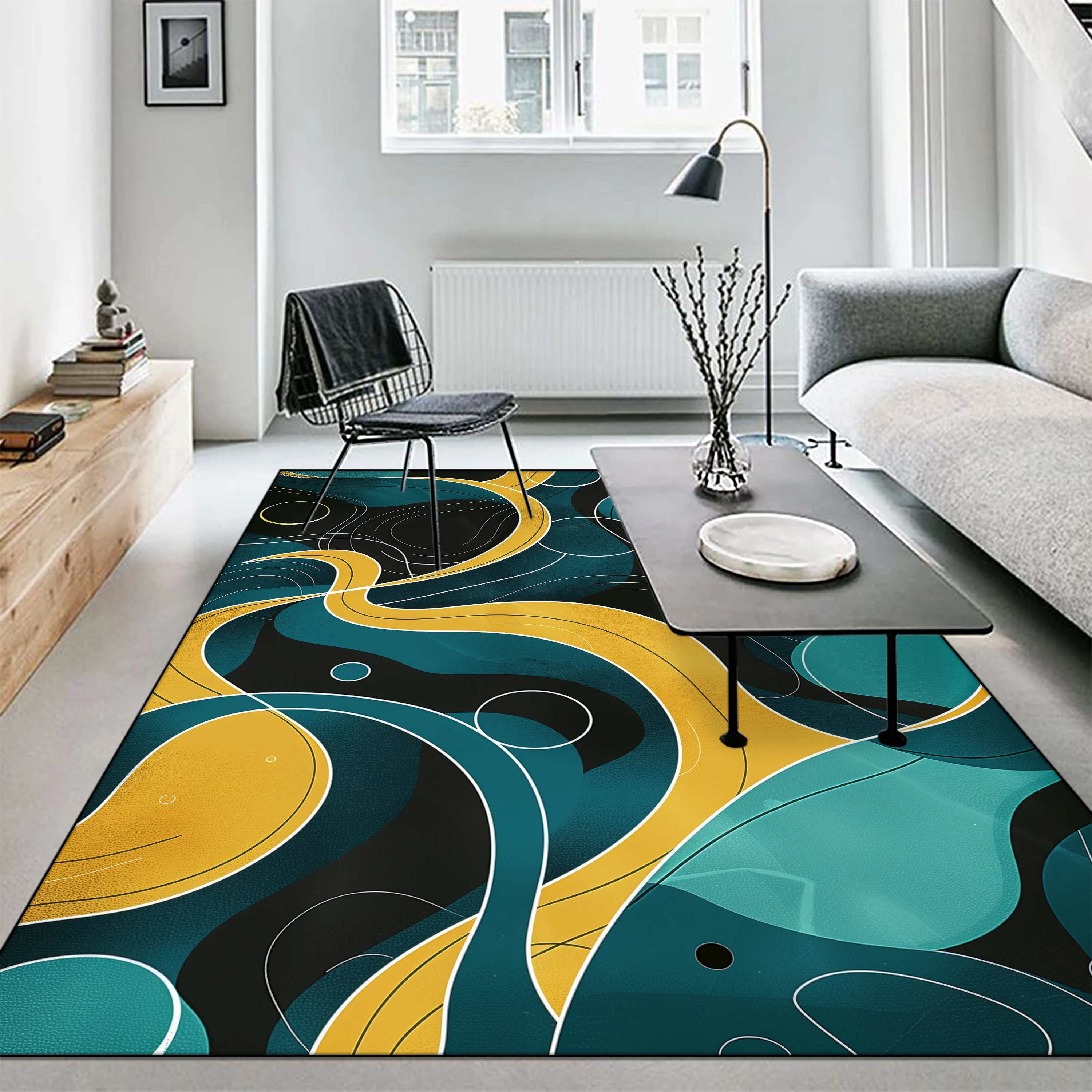 Modern-Abstract-Carpet-Yellow-Green-Swirl-Living-Room-Large-Rug ...