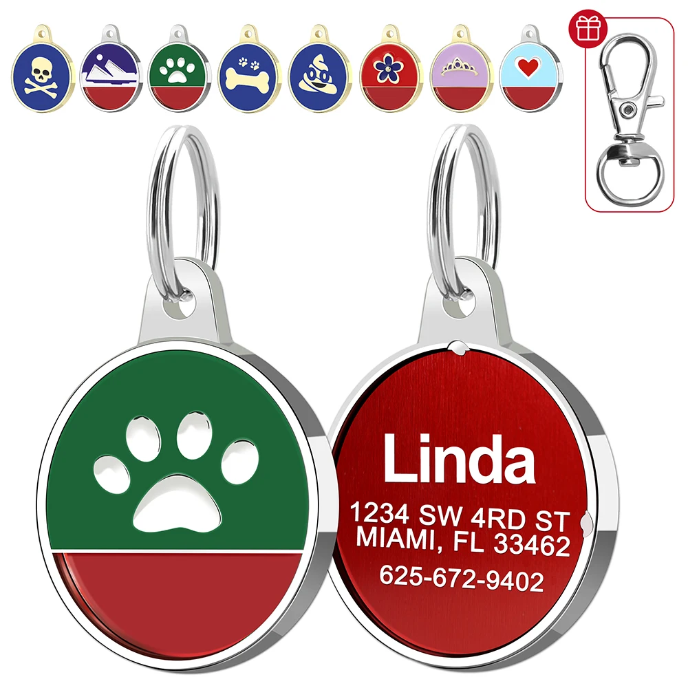 Metal Dog ID Tag Personalized Dogs Name Tags Custom Engraved Anti-lost ...