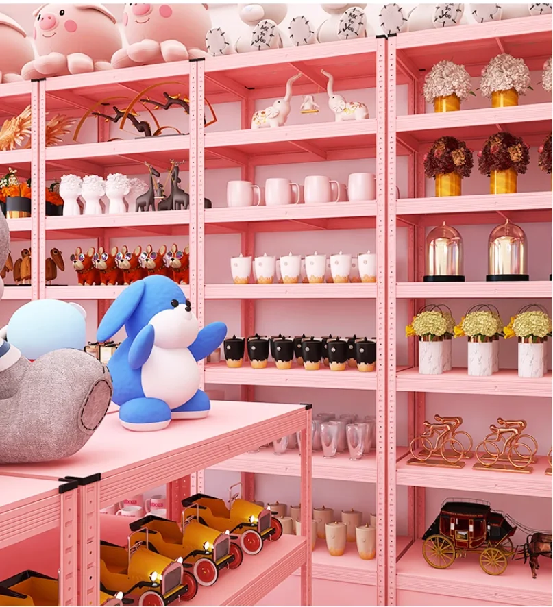 Pink-shelves-display-cabinet-shelves-multi-layer-supermarket ...