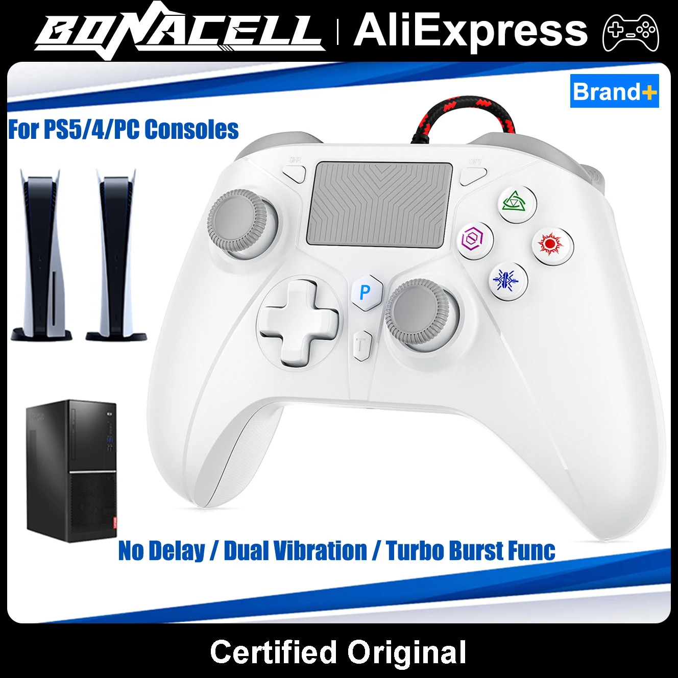 P5 Controller For PS5/4/PC Console 2M Extra Long Wired Gamepad W/ Turbo ...