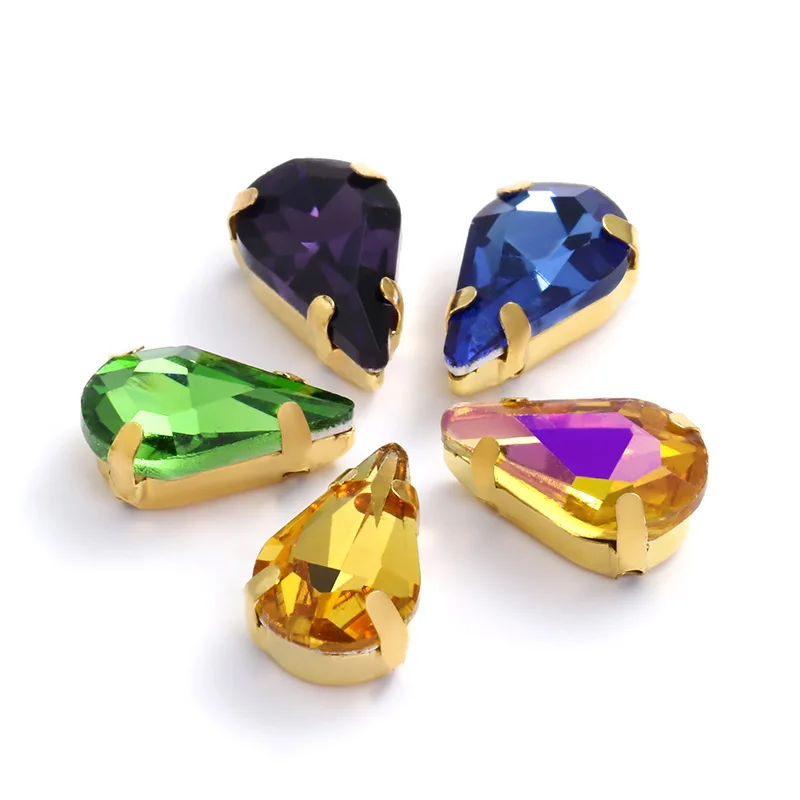 30Pcs-Glitter-Tear-Drop-Shape-Glass-Rhinestones-With-Golden-Claw-Sewing ...