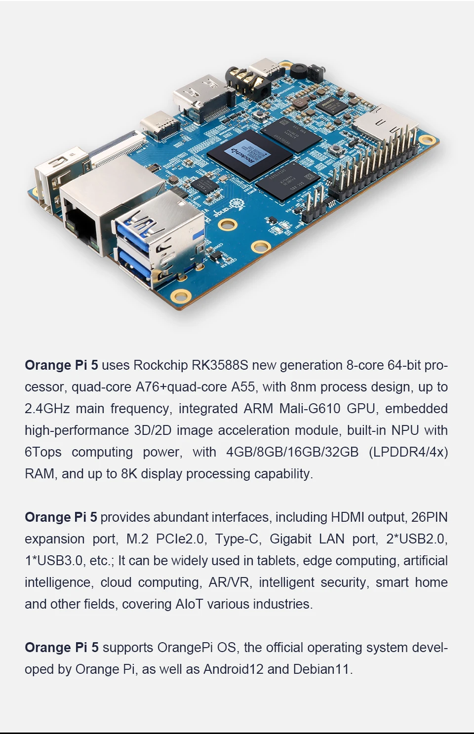 Orange Pi 5 8GB RAM RK3588S (supports Android and Debian OS) - Orange Pi - Arduino, Raspberry Pi ...