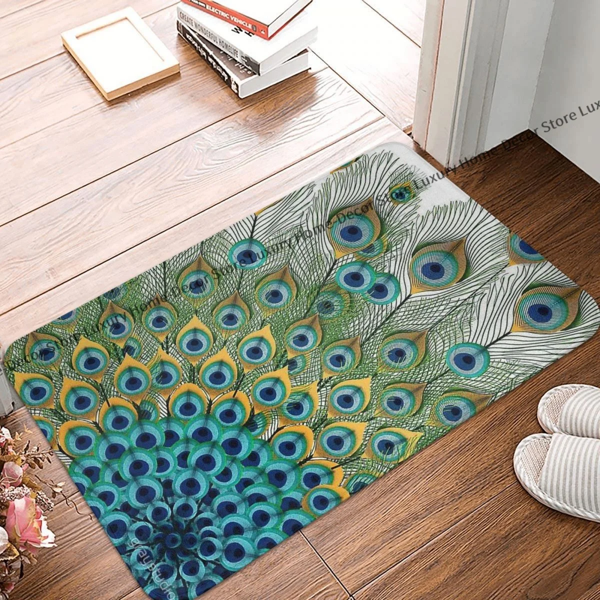 Kitchen-Non-Slip-Carpet-Peacock-Feather-Bedroom-Mat-Welcome-Doormat ...