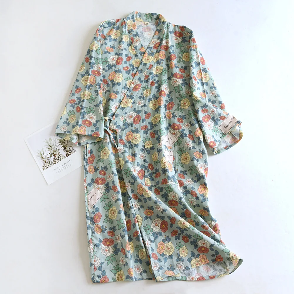 Summer-Floral-Cotton-Women-s-Pajamas-Thin-Bathrobe-Nightgown-Japanese ...