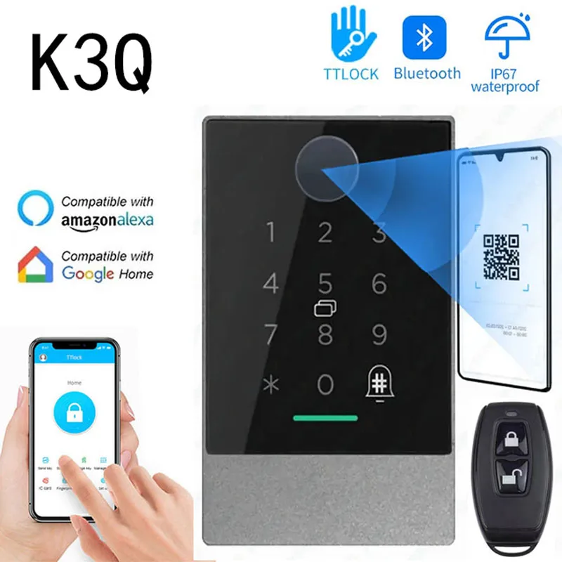 IP67 Waterproof Keypad QRcode Scanner K3Q Optional Remote Control TTLOCK QR Code Access Control ...