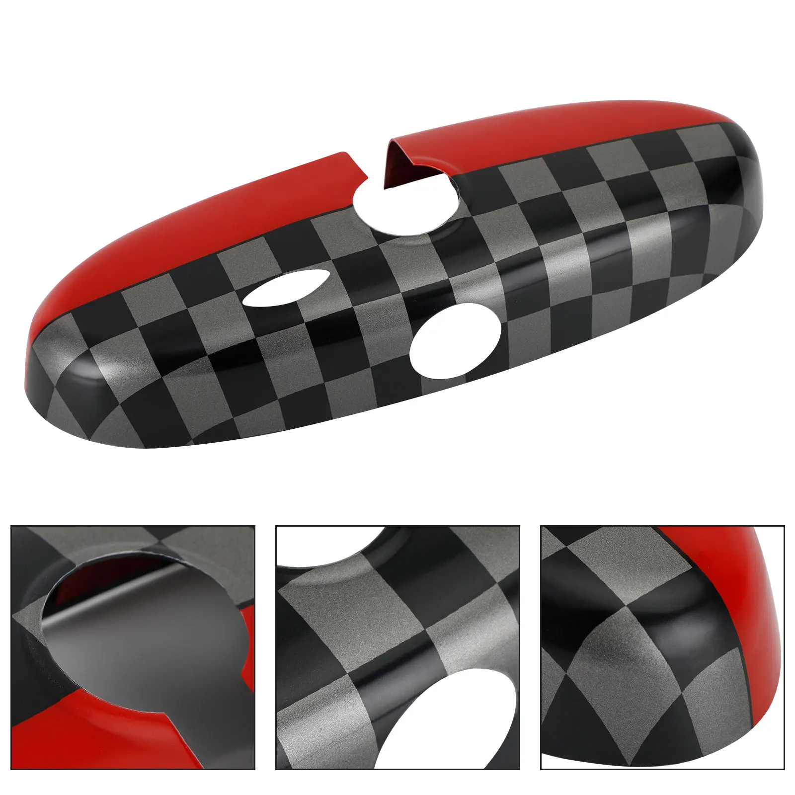 Black-Grey-Checkered-Red-Rear-View-Mirror-Cover-For-BMW-MINI-Cooper-R55 ...
