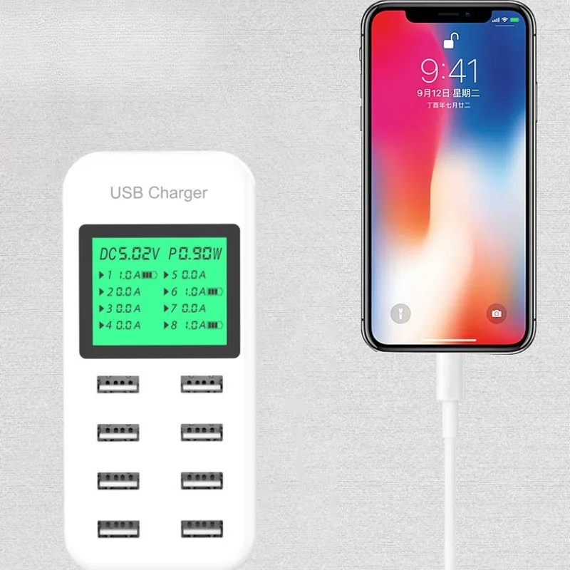 Multi-Port-USB-Charger-with-LCD-Display-8-Port-Smart-Charging-Station ...