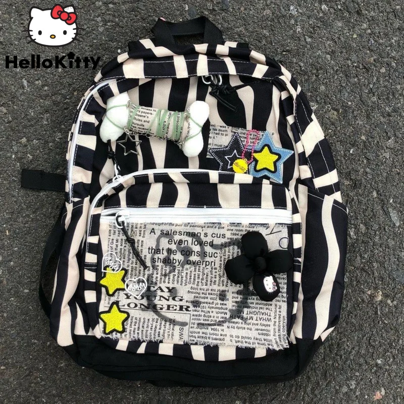 Sanrio-Hello-Kitty-Backpack-Stripe-Graffiti-Shoulder-Bag-For-Women ...