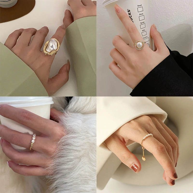 Fashion-Design-Retro-Imitation-Pearl-Ring-For-Women-Light-Luxury-Metal ...
