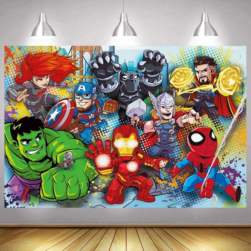 Superhero-Backdrop-Boy-Kids-Happy-Birthday-Party-Hulk-Captain-Baby ...