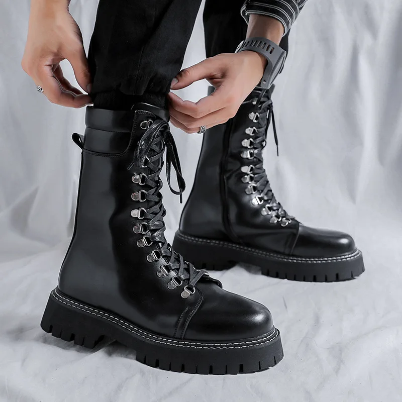 Botas-con-suela-de-costura-de-cilindro-alto-para-hombre-zapatos-de ...
