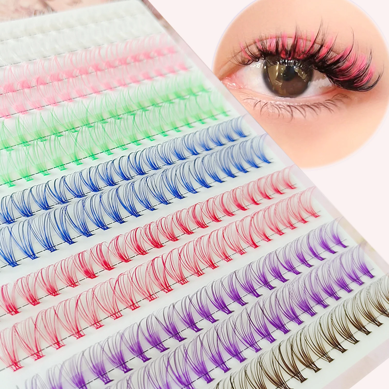 Rainbow-Lashes-Clusters-DIY-260-Pcs-Natural-D-Curl-White-Pink-Blue ...
