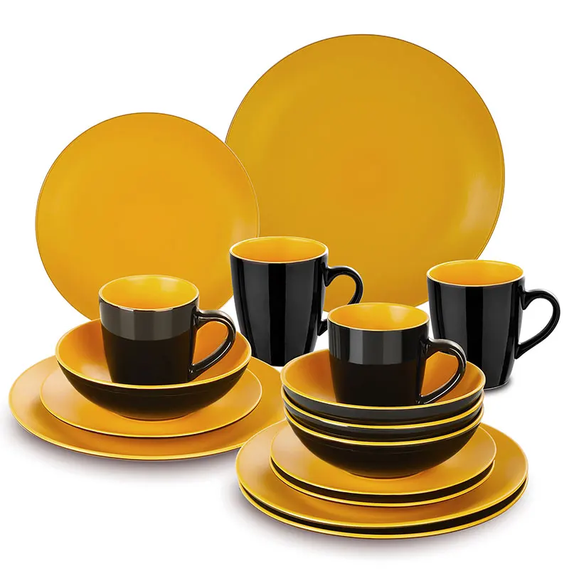 VANCASSO-Allegro-16-32-48-Piece-Matte-Black-Yellow-Stoneware-Crockery ...