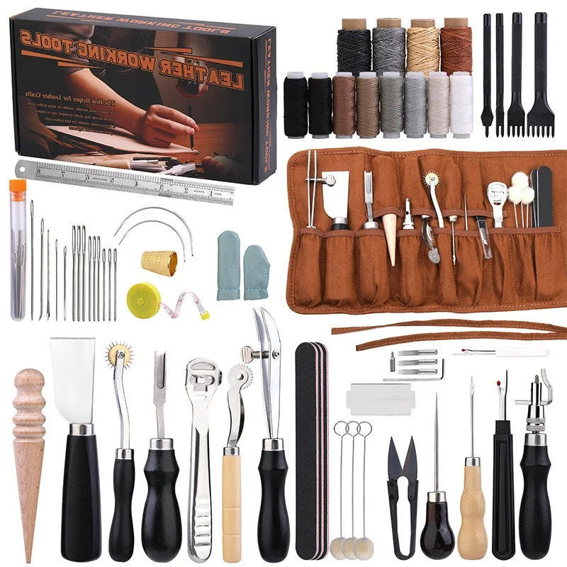 KAOBUY-Leather-Hand-Sewing-Repair-Polish-Kit-Leather-Craft-Tools-Kit ...