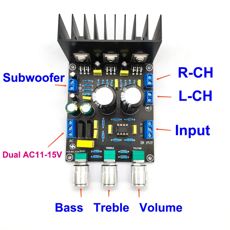 2.1CH Class AB LM1875 2*20W+20W Audio Power Amplifier Board 80Hz Subwoofer Equalizer Home ...