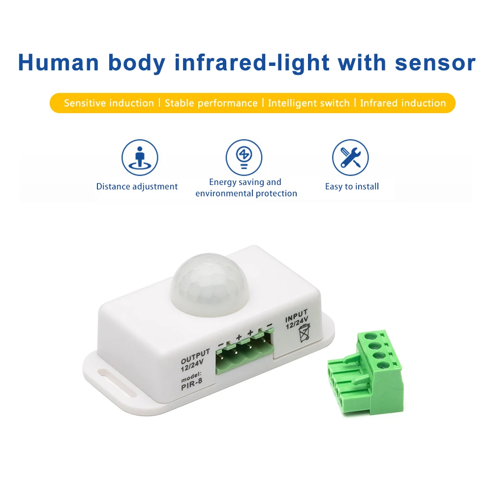 DC-12V-24V-6A-8A-Automatic-Adjustable-PIR-Motion-Sensor-Switch-IR ...