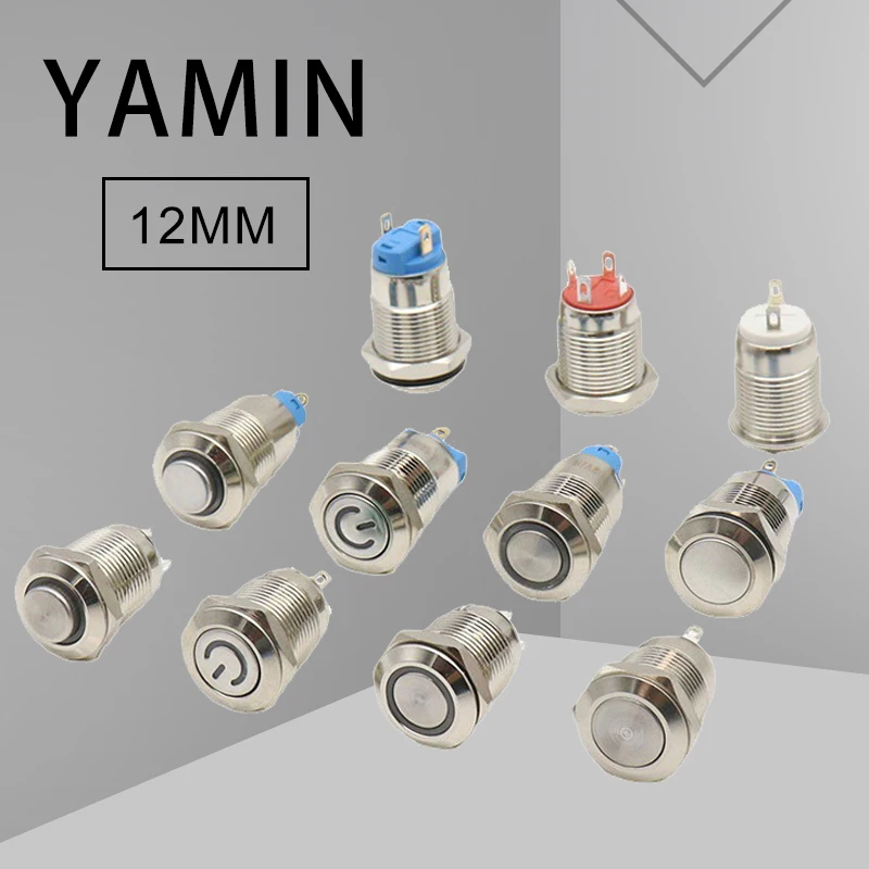 Momentary/Latching 12mm Metal Push Button Switch Waterproof 4 Pins LED ...