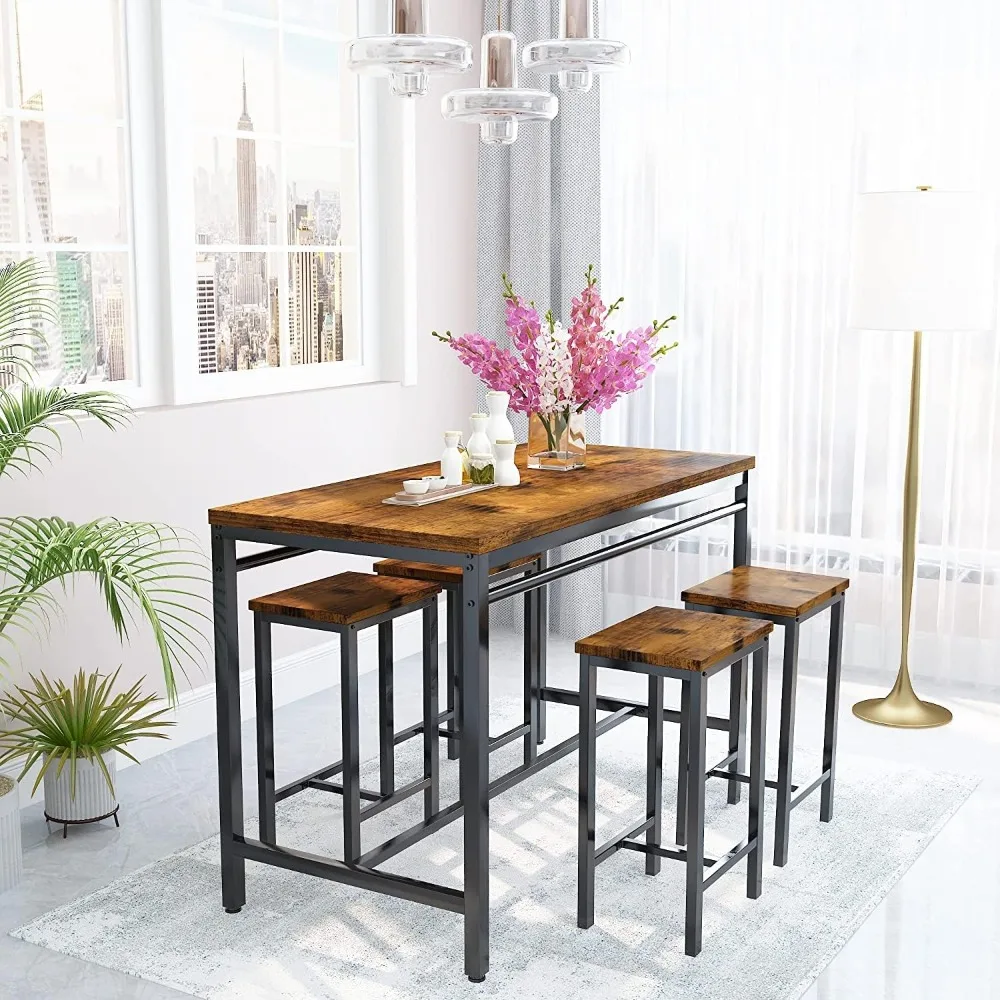 Dining-Bar-Table-Set-for-4-Modern-Counter-Height-Table-and-4-Bar-Stools ...