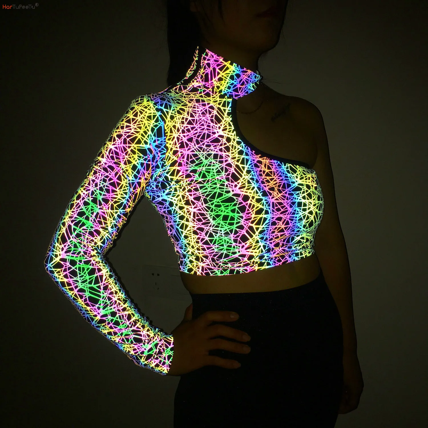 Reflective Crop Top Shoulder | Shirts Rainbow Reflective | Womens ...