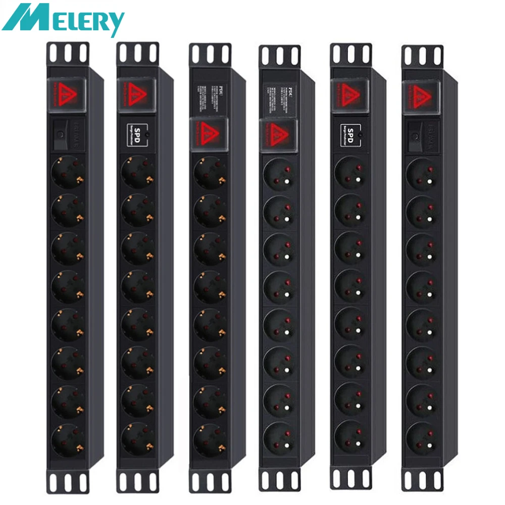Melery-PDU-Power-Strip-Distribution-Unit-Cabinet-8Way-AC-German-French-Socket-Overload-Lightning ...
