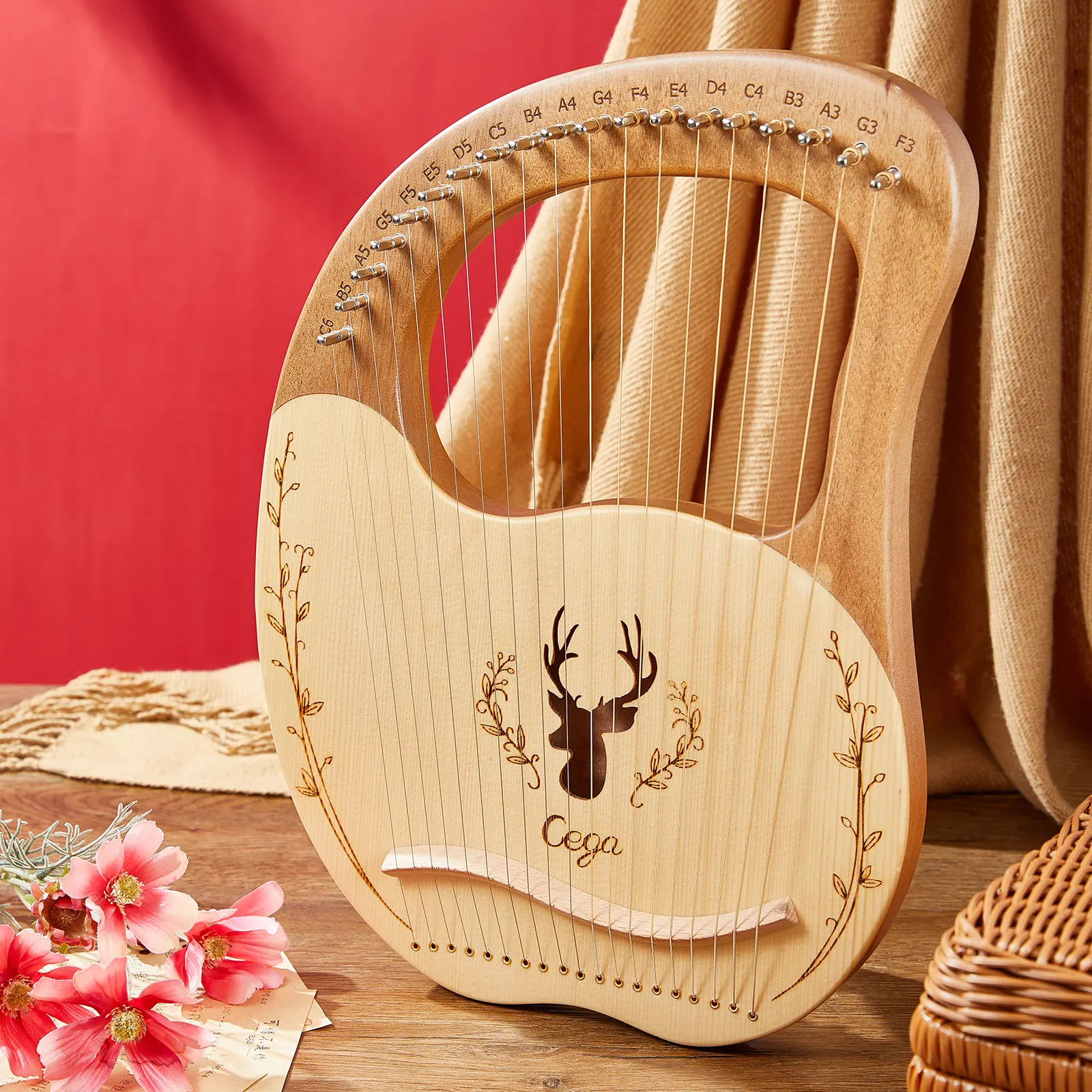 19-String-Wooden-Lyre-Harp-Resonance-Box-String-Instrument-with-Tuning-Wrench-3pcs-Picks-Sticker ...
