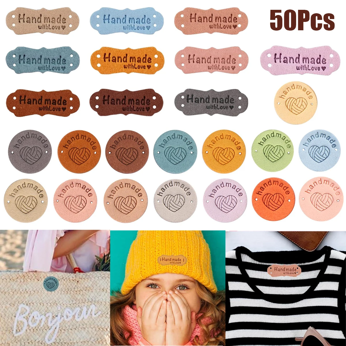 50Pcs-Handmade-Leather-Labels-PU-Leather-Labels-Embossed-Tag ...