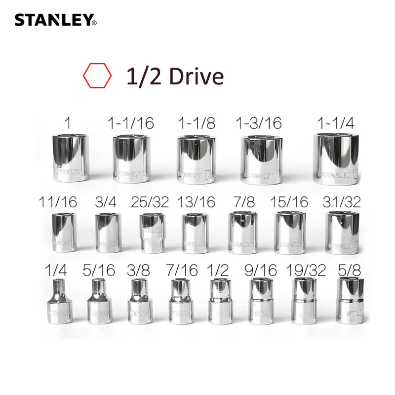 Stanley 1-piece standard 1/2 inch socket wrench 1/4 5/16 3/8 7/16 1/2 5 ...