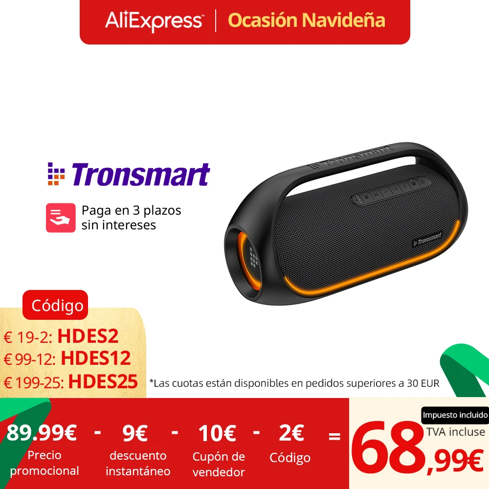 Tronsmart Altavoz Bluetooth Bang, Parlante de 60 W, Sonido Estéreo, Batería Externa Integrada ...