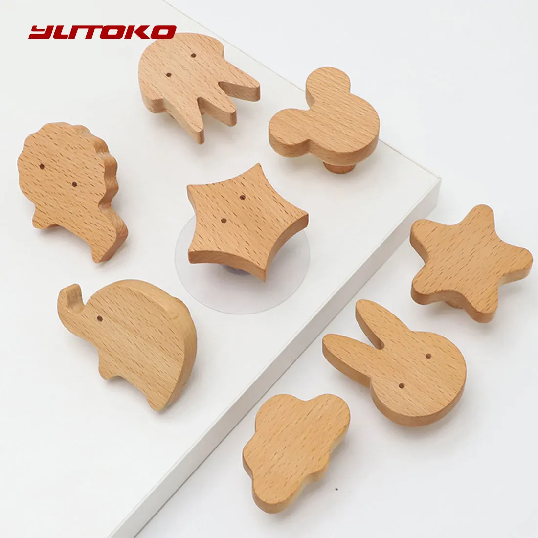 YUTOKO Wooden Door Handles Cute Animal Wood Furniture Handles for ...