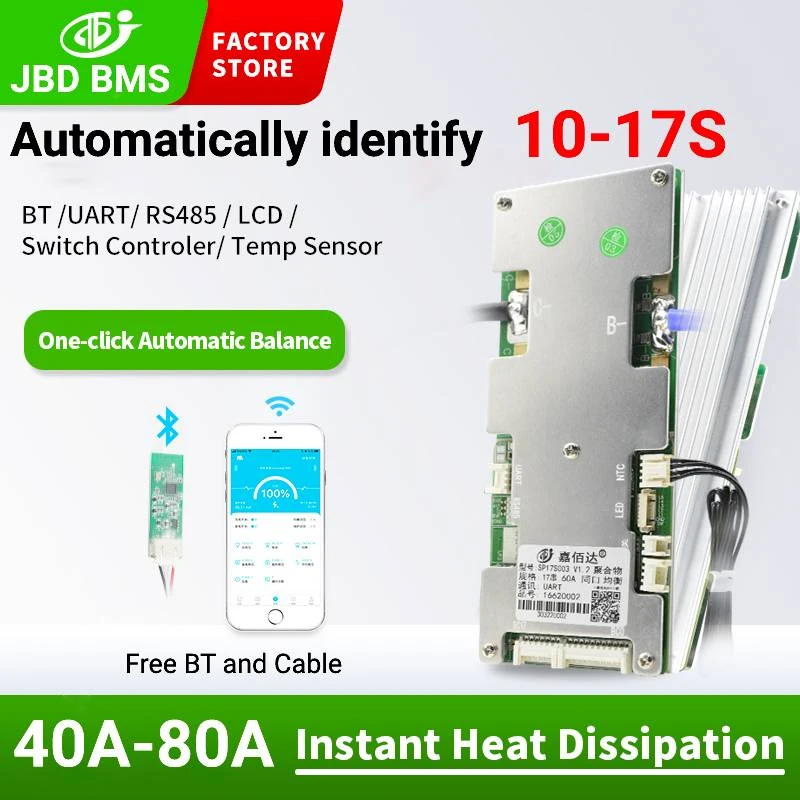 Jbd Smart Bms 10s 11s 12s 13s 14s 15s 16s 17s Bms 40a 60a 80a For ...