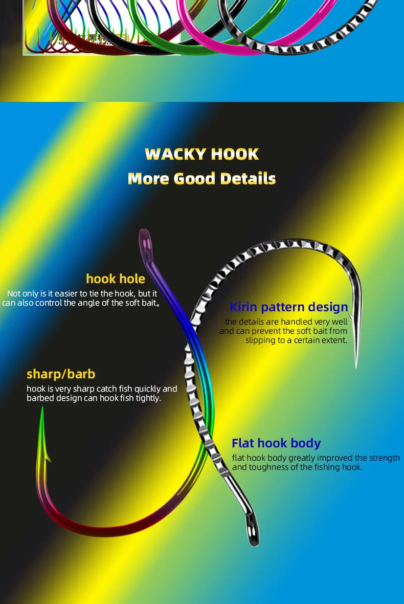 NUNATAK NEW 8003 Wacky Hook Barbed Sharp Hook Colored Wacky Hook With ...