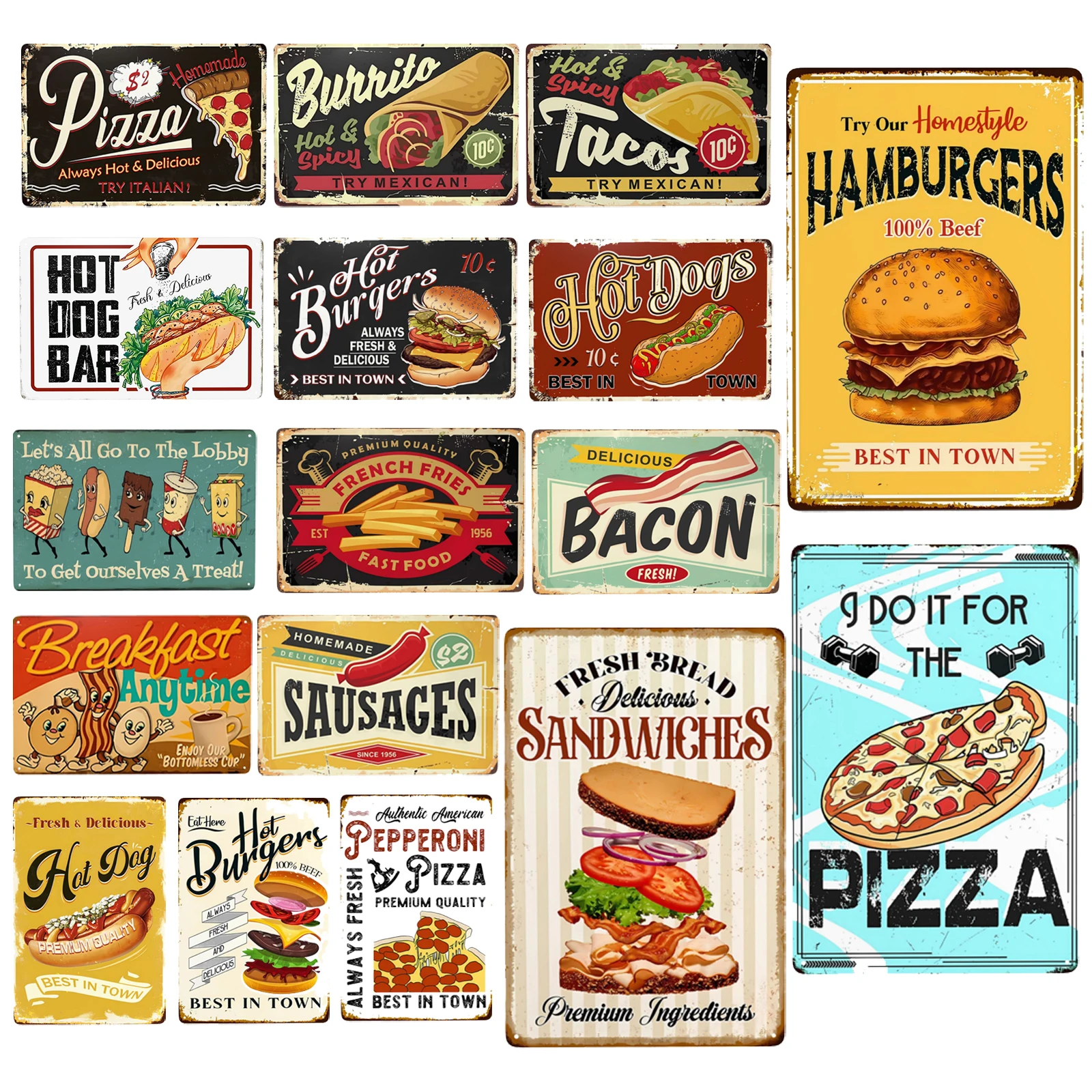 1pc-Sandwiches-Dlicious-Burgers-Pizza-Hot-Dog-Fast-Food-Metal-Signs ...