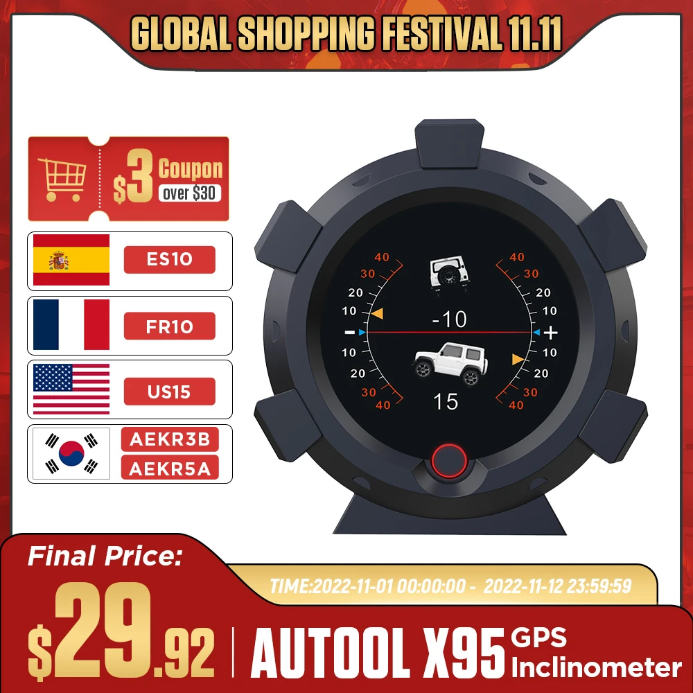 Autool X95 Car 4x4 Inclinometer Provide Slope Angle Speed Satellite ...