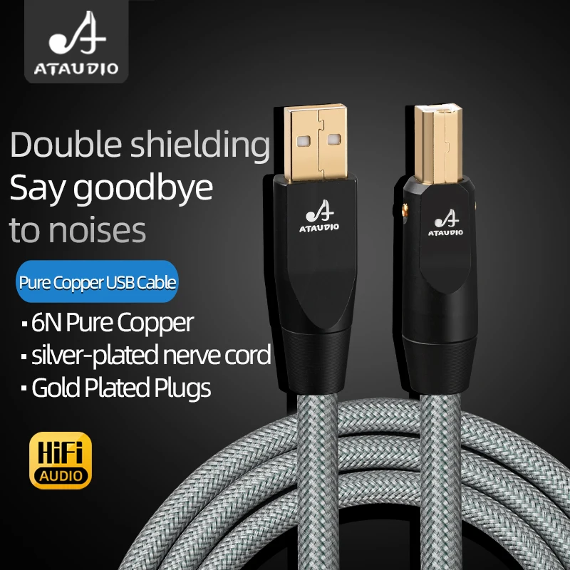 HiFi USB Audio Cable 6N Pure Copper Plated Silver Plated Nerve Double ...