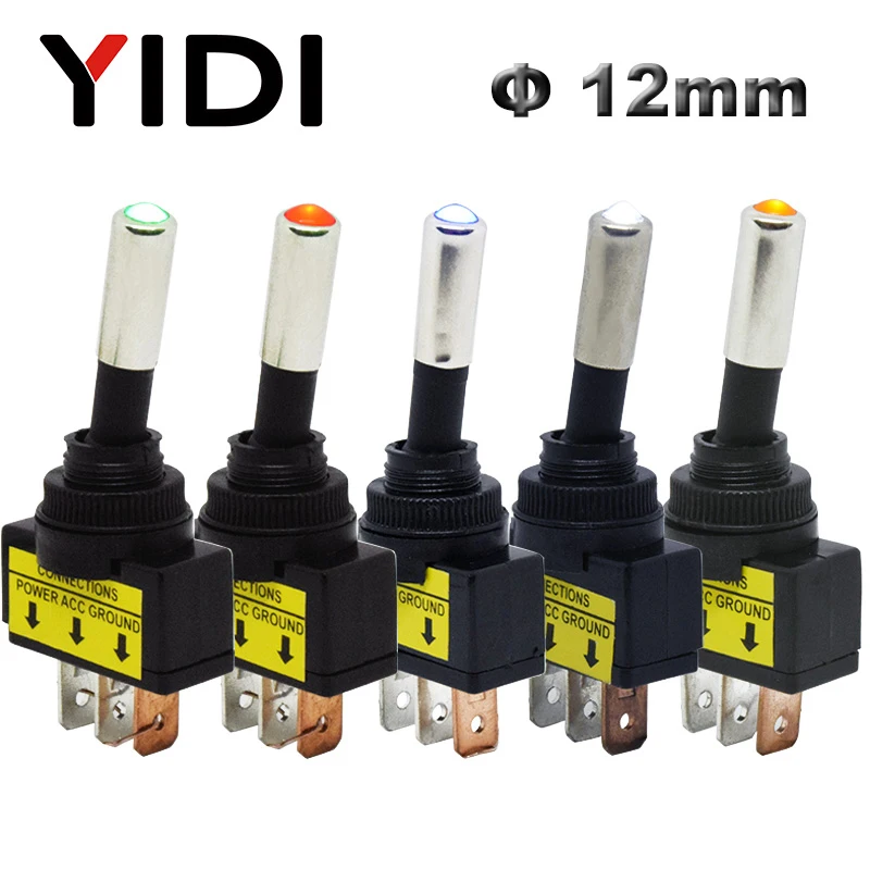 12mm Asw-15d 20a Toggle Switch On Off 12v 24v Dc Red Green Blue Yellow ...