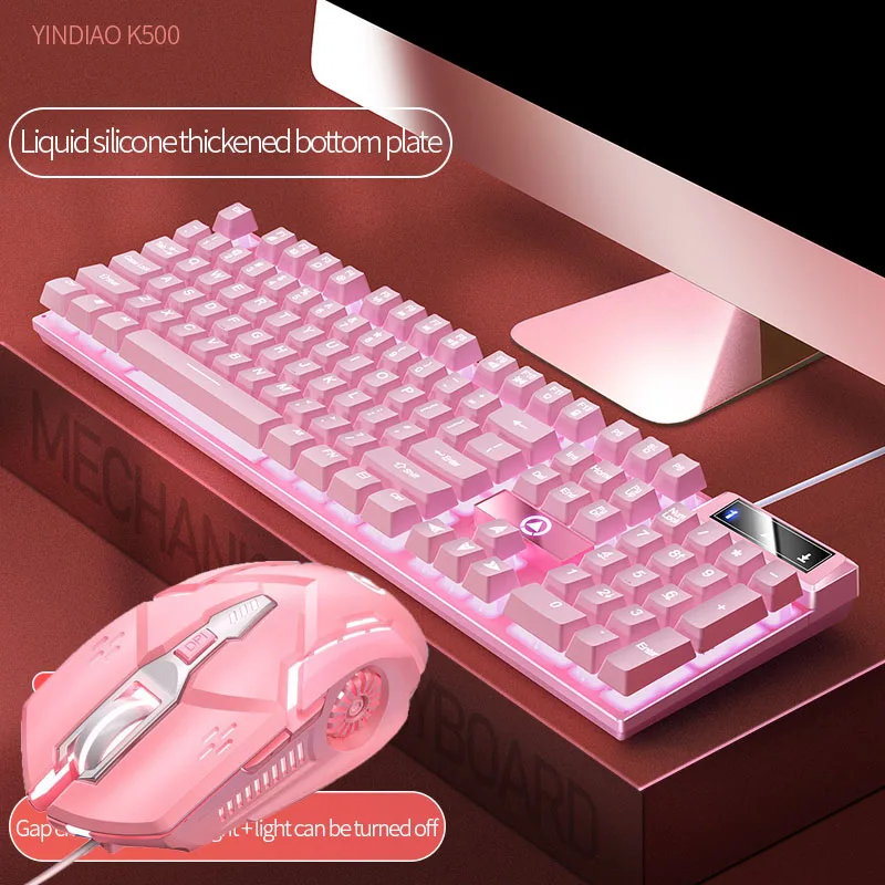 Rosa-Teclado-e-Mouse-Set-2-em-1-Combos-Wired-104-Teclas-Teclado-Rosa ...