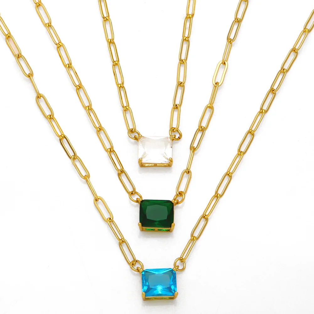 FLOLA-Gold-Color-Paperclip-Chain-Necklace-for-Women-Copper-CZ-Square ...