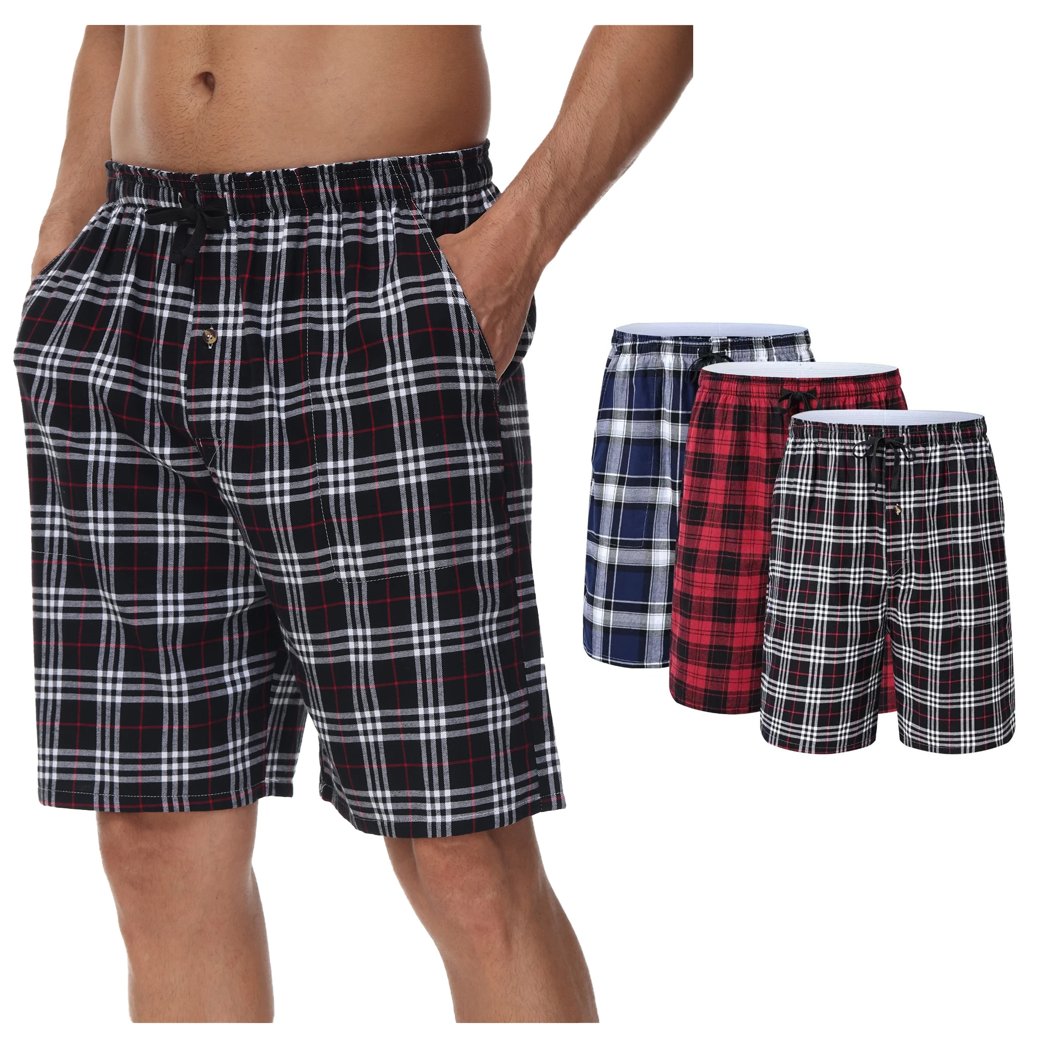 3Pcs-100-Cotton-Pajama-Pants-Men-Plaid-Elastic-Waist-Sleeping-Shorts ...