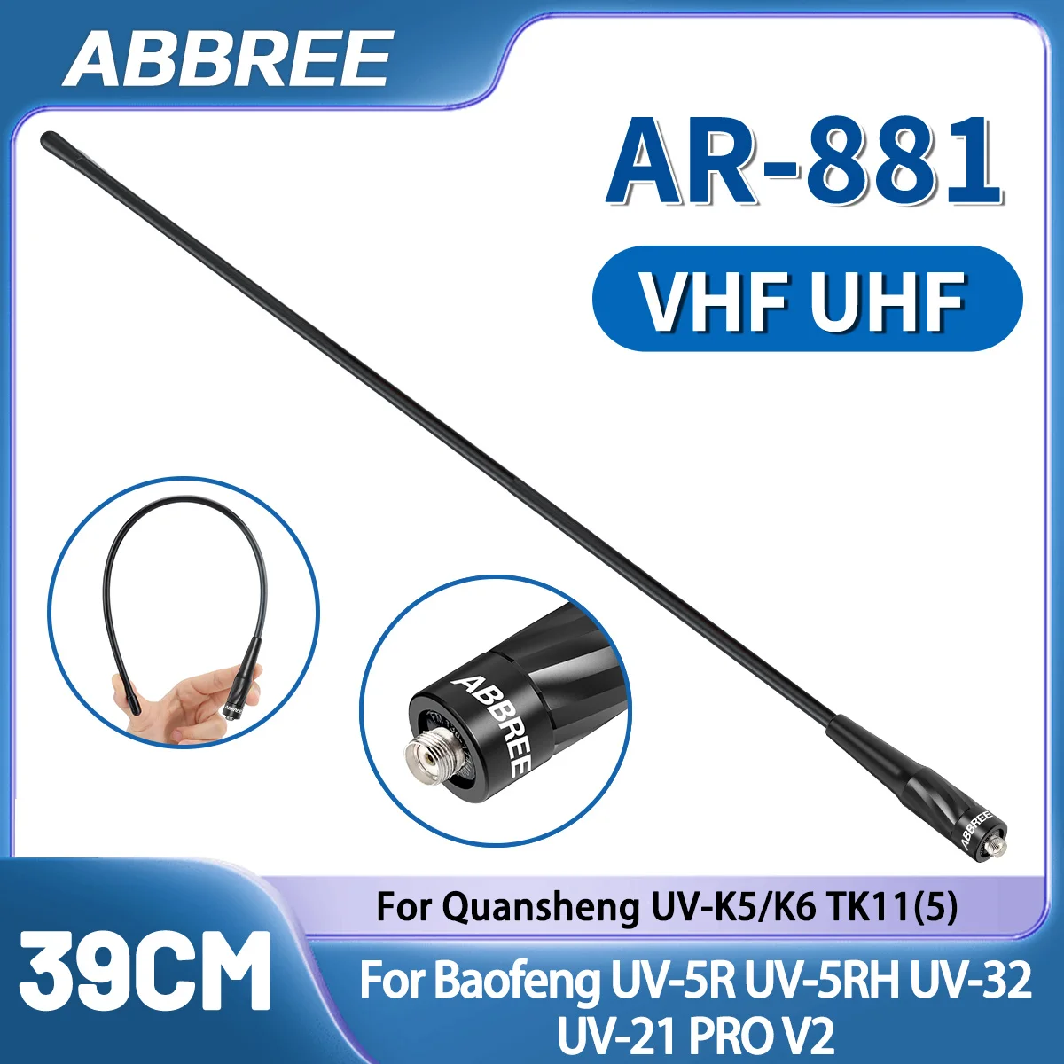 ABBREE AR-881 Dual Band Antenna SMA-Female For Baofeng UV-5R UV-32 UV ...