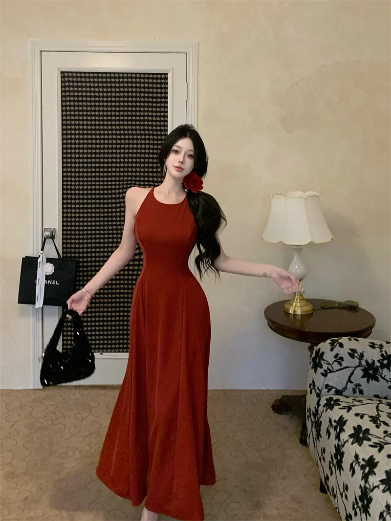 Wine-Red-Spicy-Girl-Sling-Dress-for-Women-Summer-Elegant-High-end ...