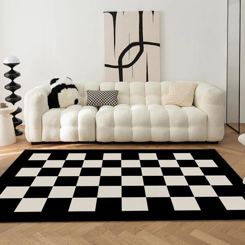 Black-White-Checkerboard-Carpet-Living-Room-Decor-Home-Sofa-Cream-Style ...