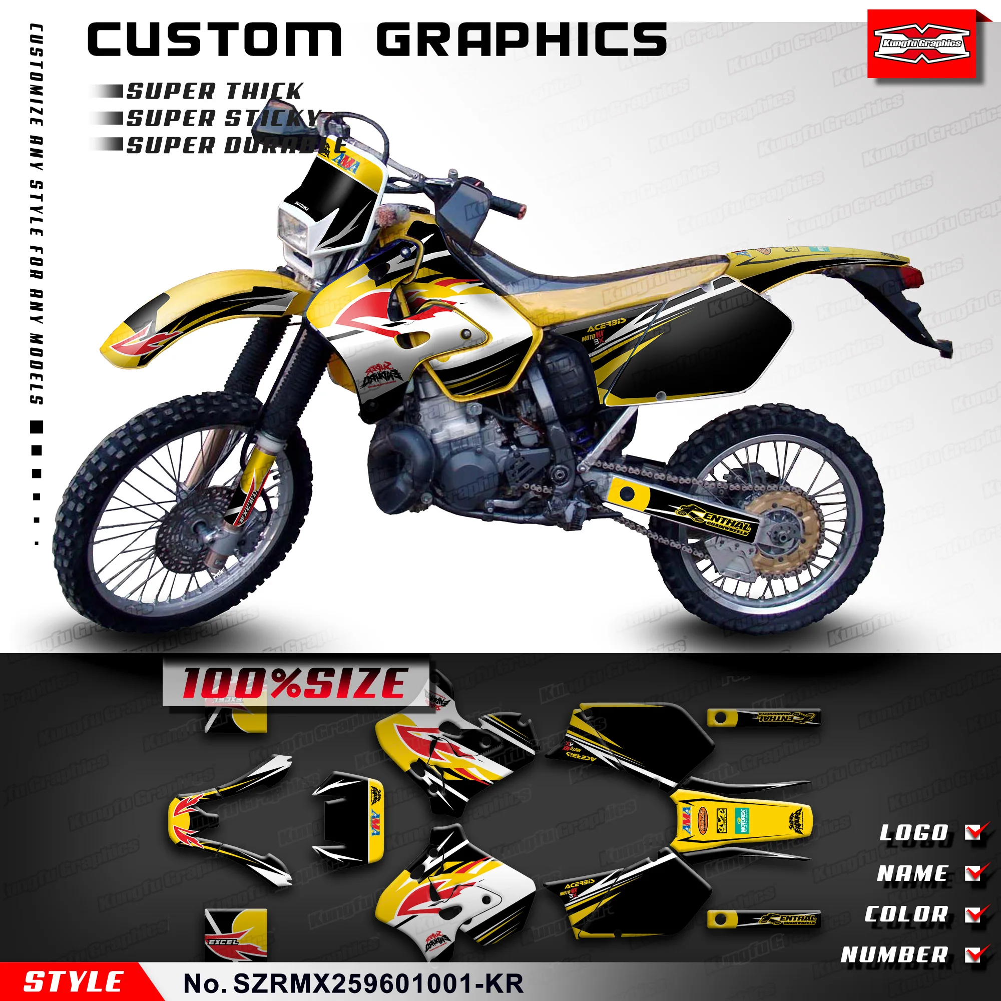 KUNGFU-Gr-ficos-Dirt-Bike-Adesivos-Personalizados-Kit-de-Decalque-de ...